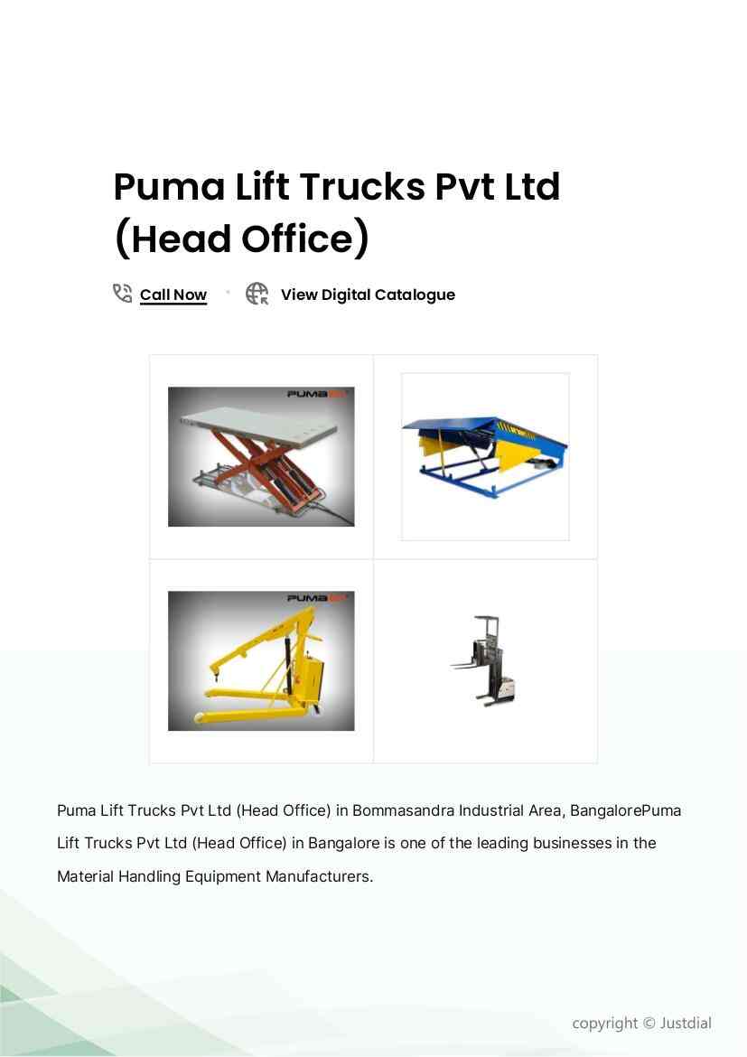 Puma Lift Trucks Pvt Ltd (Unit II) in Bommasandra Industrial Area ...