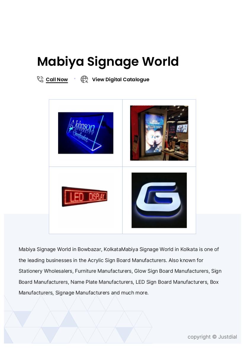 Mabiya Signage World in Bowbazar,Kolkata - Best Acrylic Sign Board ...